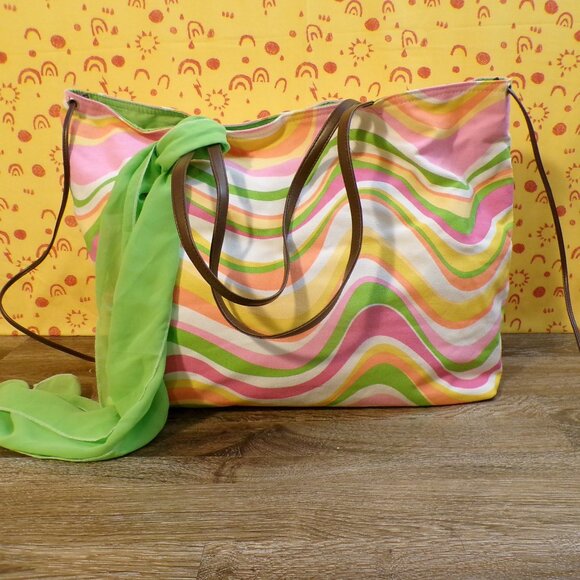 Elizabeth Alden | Bags | Elizabeth Arden Multi Color Canvas Tote Wlime ...